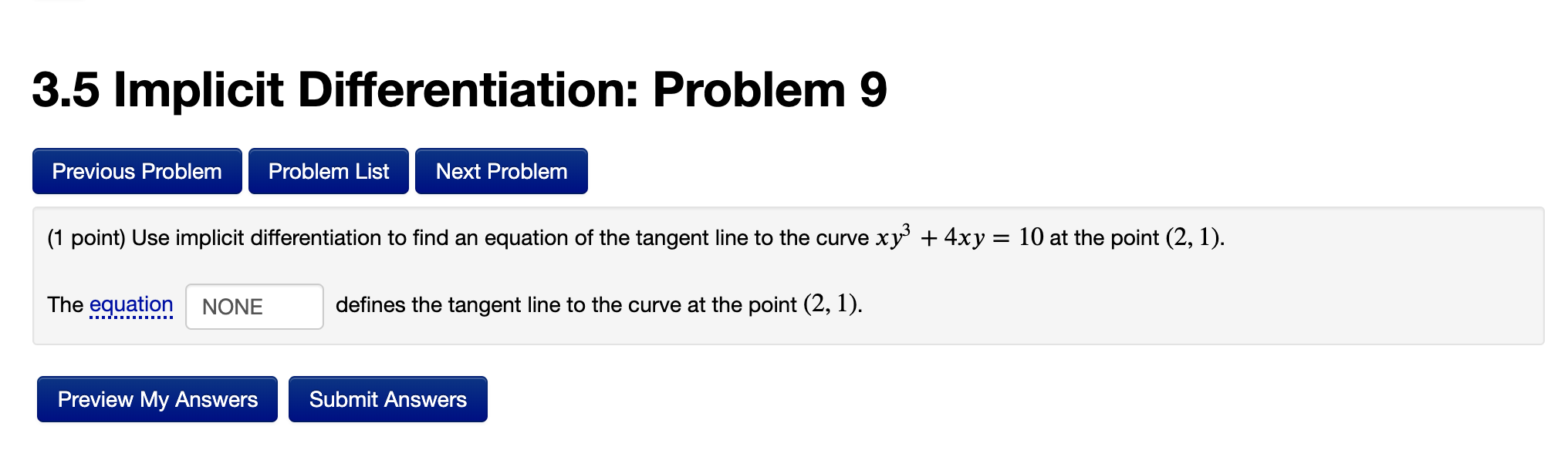 Solved 3.5 Implicit Differentiation: Problem 3 Previous | Chegg.com