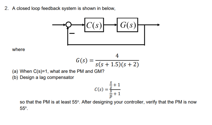 Solved 2. A closed loop feedback system is shown in below, | Chegg.com