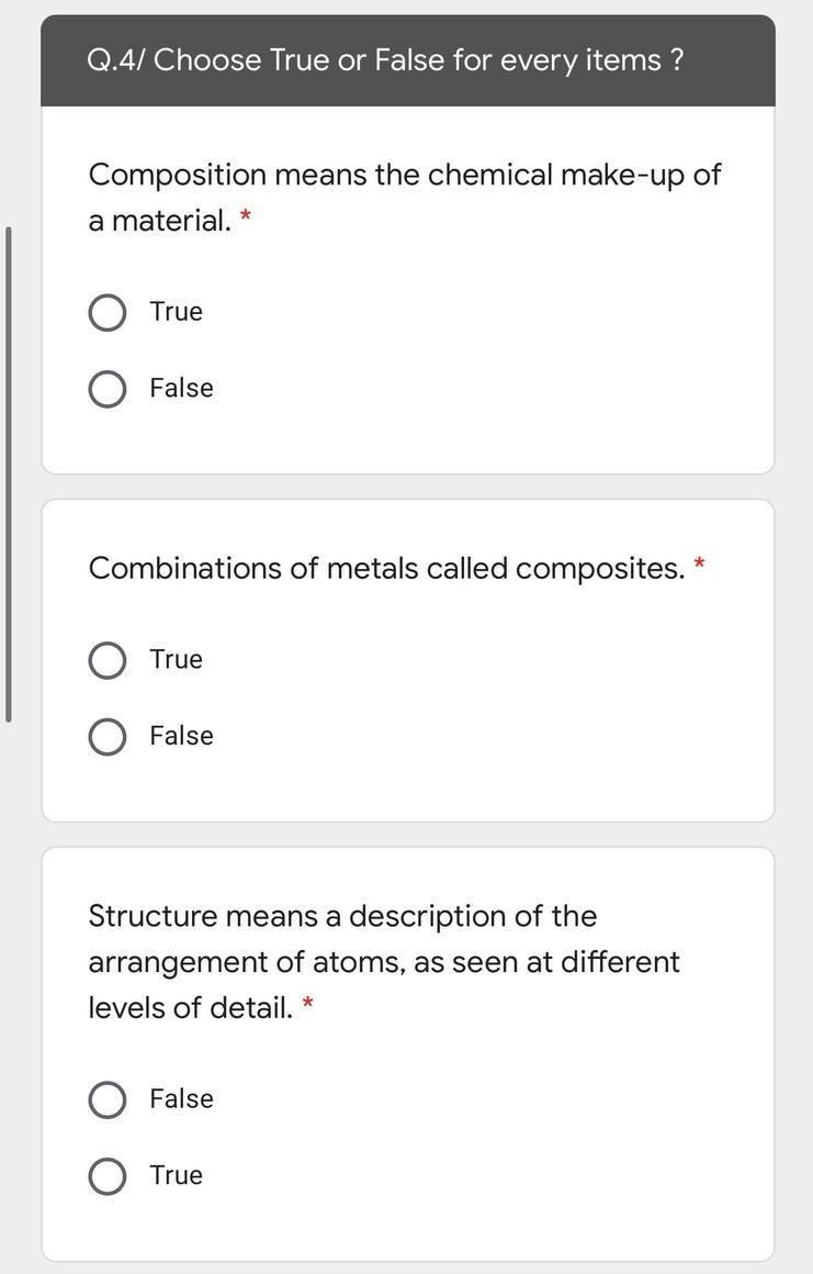 Solved Q.4/ Choose True or False for every items? | Chegg.com