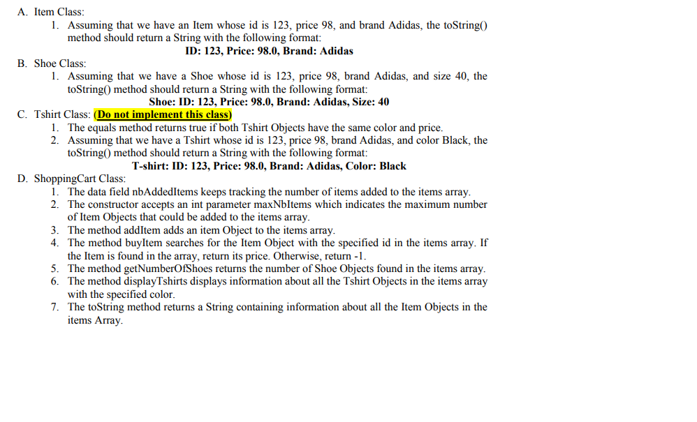 Solved Implement the below classes except the class Tshirt | Chegg.com