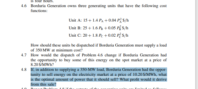 Solved 4.6 Borduria Generation owns three generating units | Chegg.com