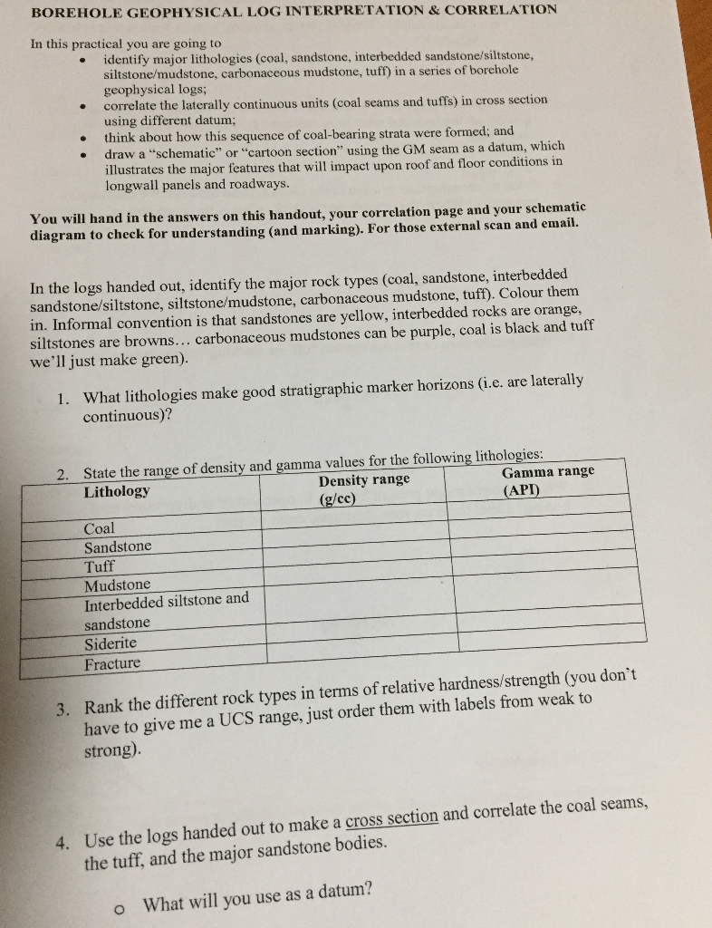 BOREHOLE GEOPHYSICAL LOG INTERPRETATION & CORRELATION | Chegg.com