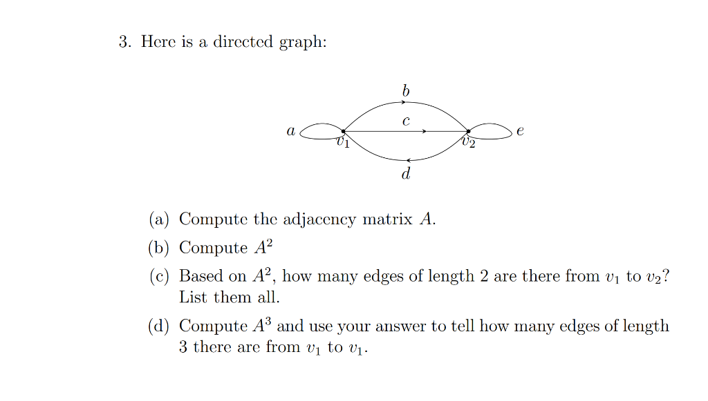 Solved 3. Here is a directed graph: (a) Compute the | Chegg.com