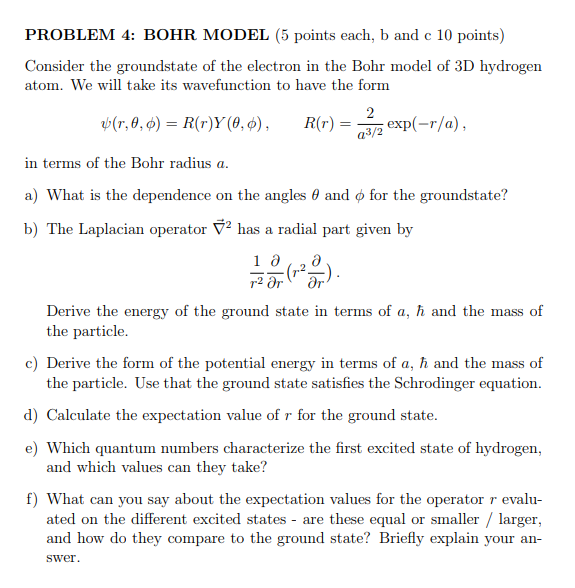Solved PROBLEM 4: BOHR MODEL (5 points each, b and c 10 | Chegg.com