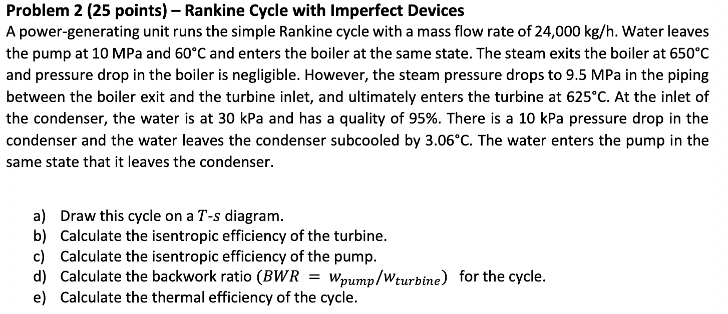 Solved Problem 2 (25 points) - Rankine Cycle with Imperfect | Chegg.com