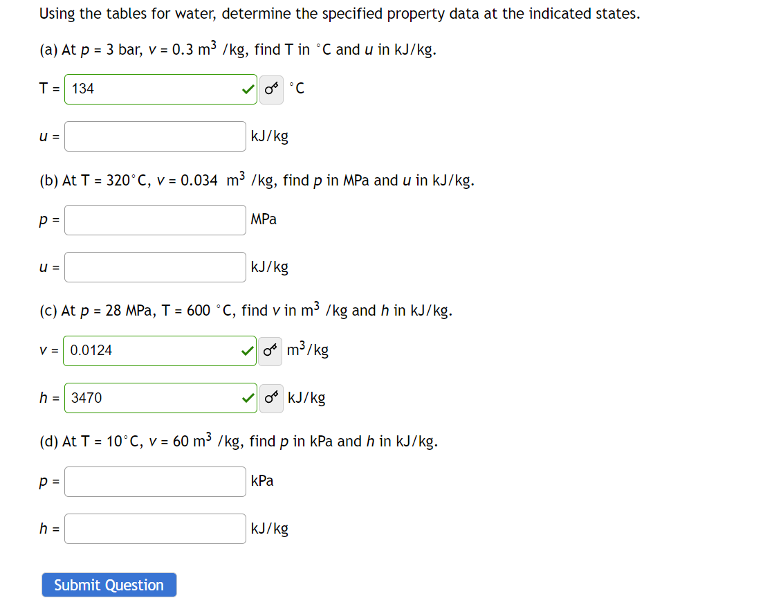 Using the tables for water, determine the specified | Chegg.com