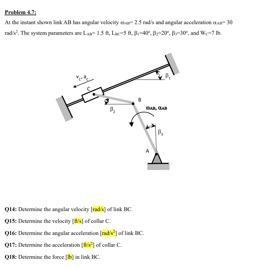 Solved Problem 47 At The Instant Shown Link Ab Has Angular 