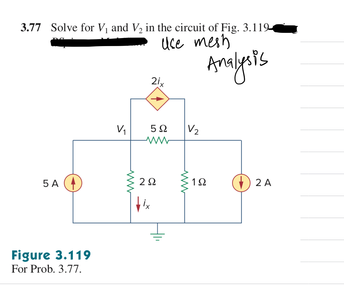 Solved 3.77 Solve for V, and V2 in the circuit of Fig. | Chegg.com