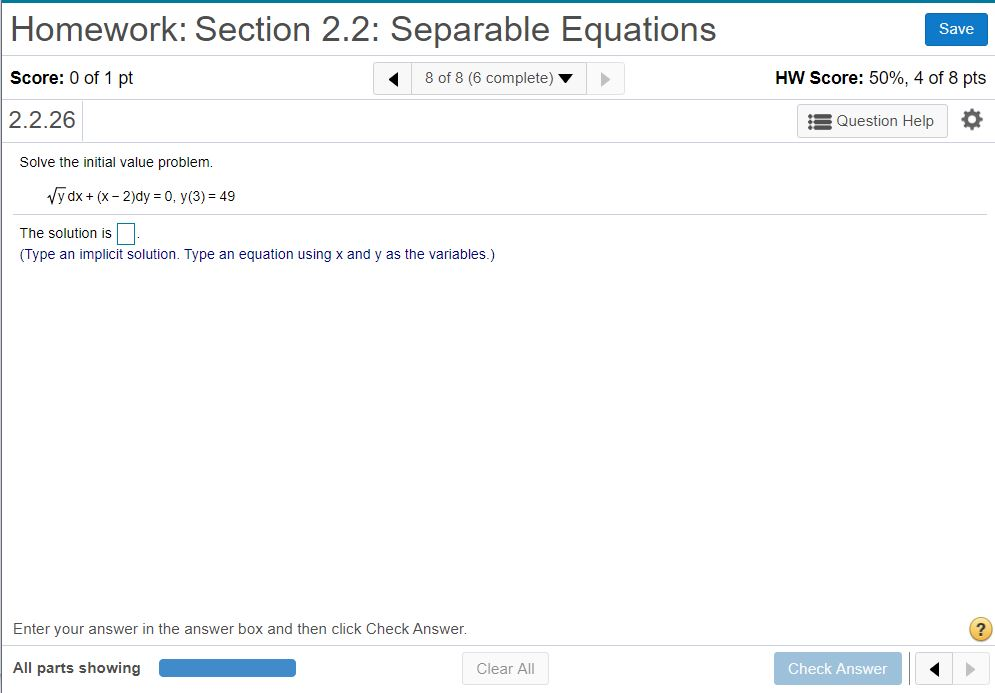 Solved Homework Section 2 2 Separable Equations Save