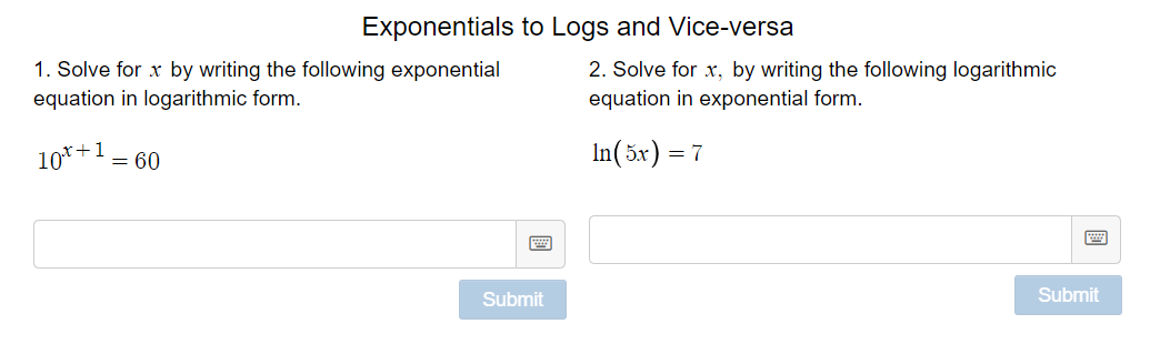Solved Exponentials to Logs and Vice-versa 1. Solve for x by | Chegg.com
