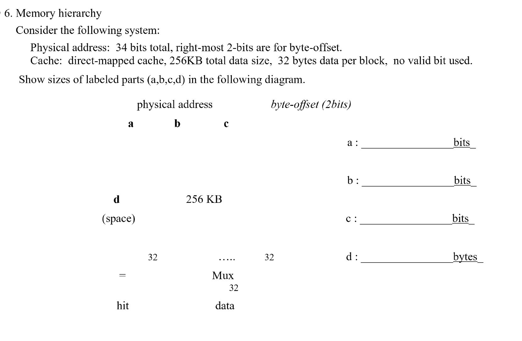 Memory hierarchy Consider the following system: | Chegg.com