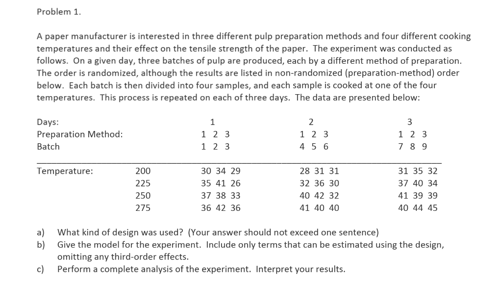 Problem 1 A paper manufacturer is interested in three | Chegg.com