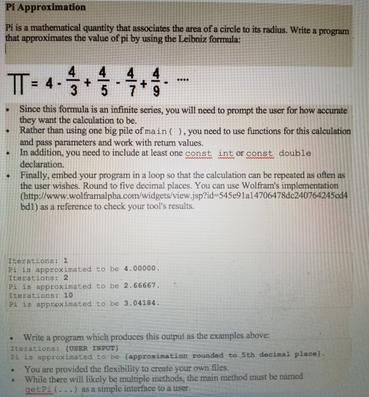 Solved Pi Approximation Pi is a mathematical quantity that | Chegg.com
