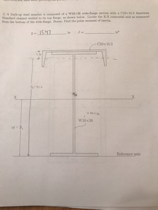 Solved 1) A built-up steel member is composed of a W16x36 | Chegg.com