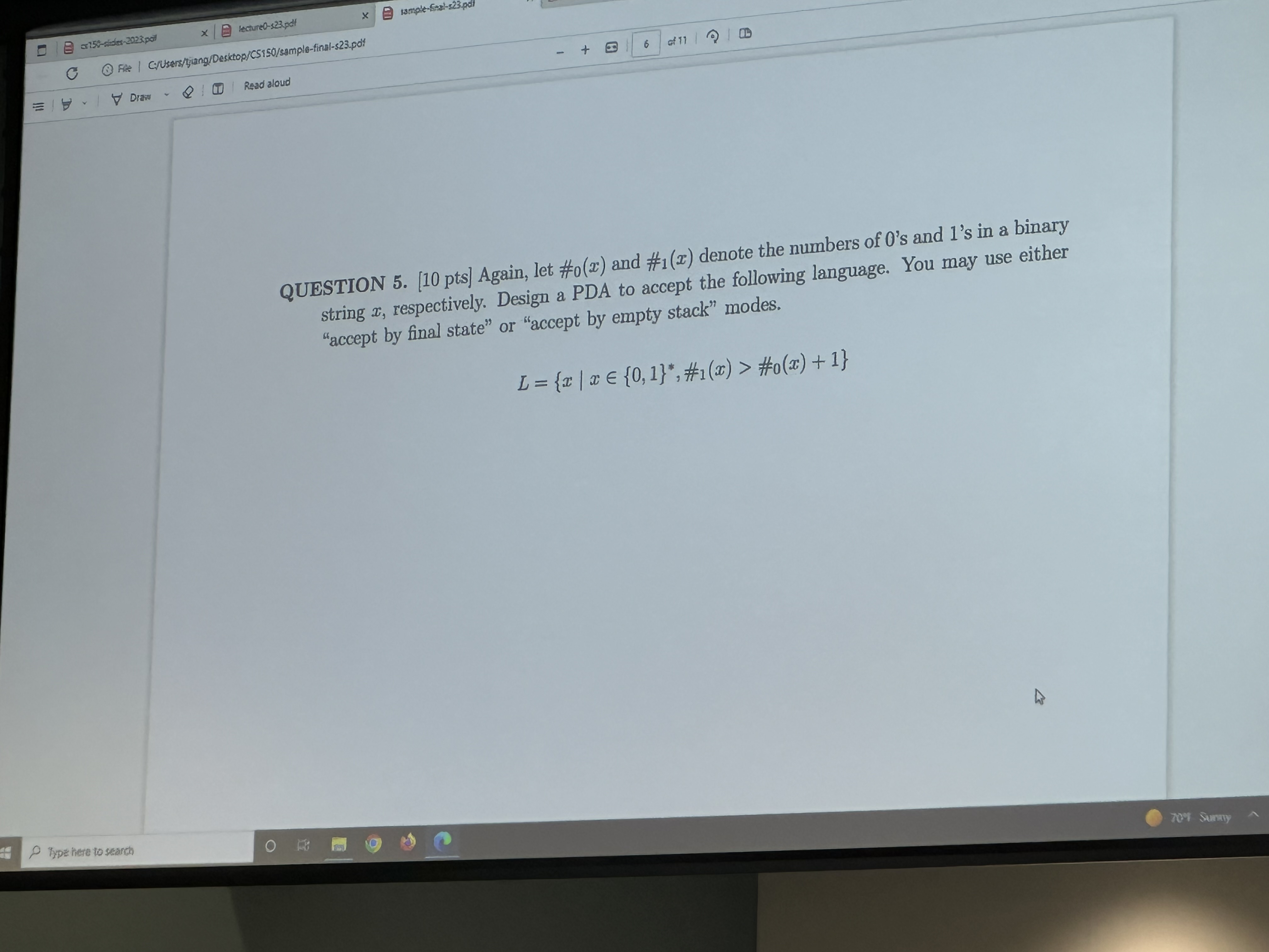 Solved QUESTION 5. [10 pts] Again, let #0(x) and #1(x) | Chegg.com