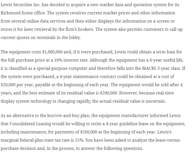 Solved Lewis Securities Inc. has decided to acquire a new | Chegg.com