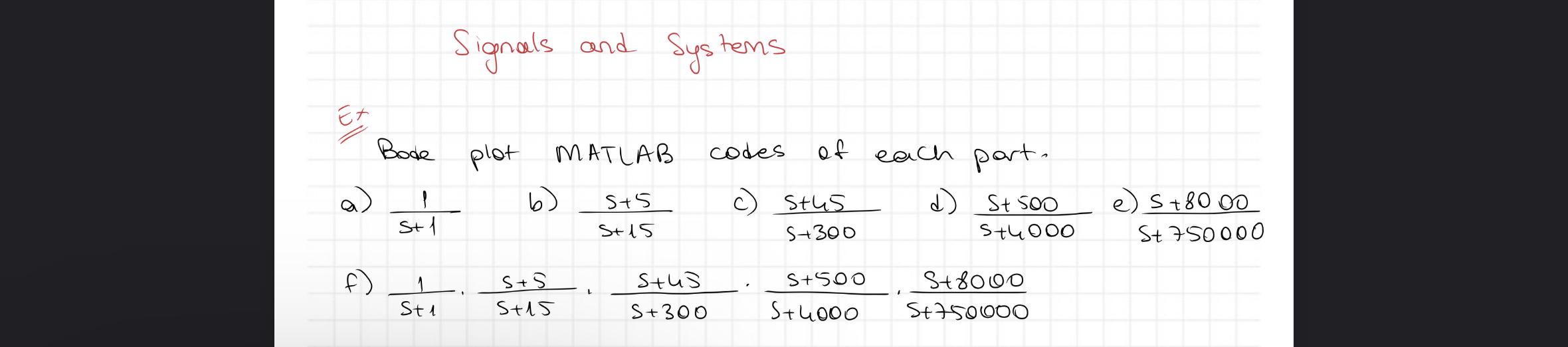 Solved Signals and SystemsEtBode plot MATLAB codes of ﻿each | Chegg.com