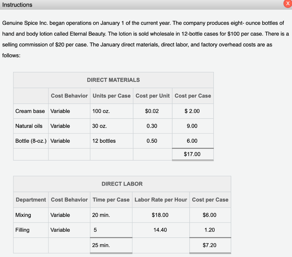 Solved Instructions Genuine Spice Inc. began operations on | Chegg.com