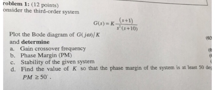 Solved roblem 1: (12 points) onsider the third-order system | Chegg.com