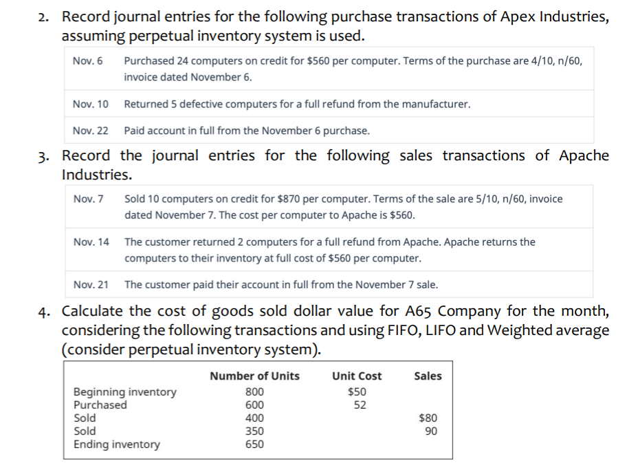 Solved 2. Record journal entries for the following purchase | Chegg.com