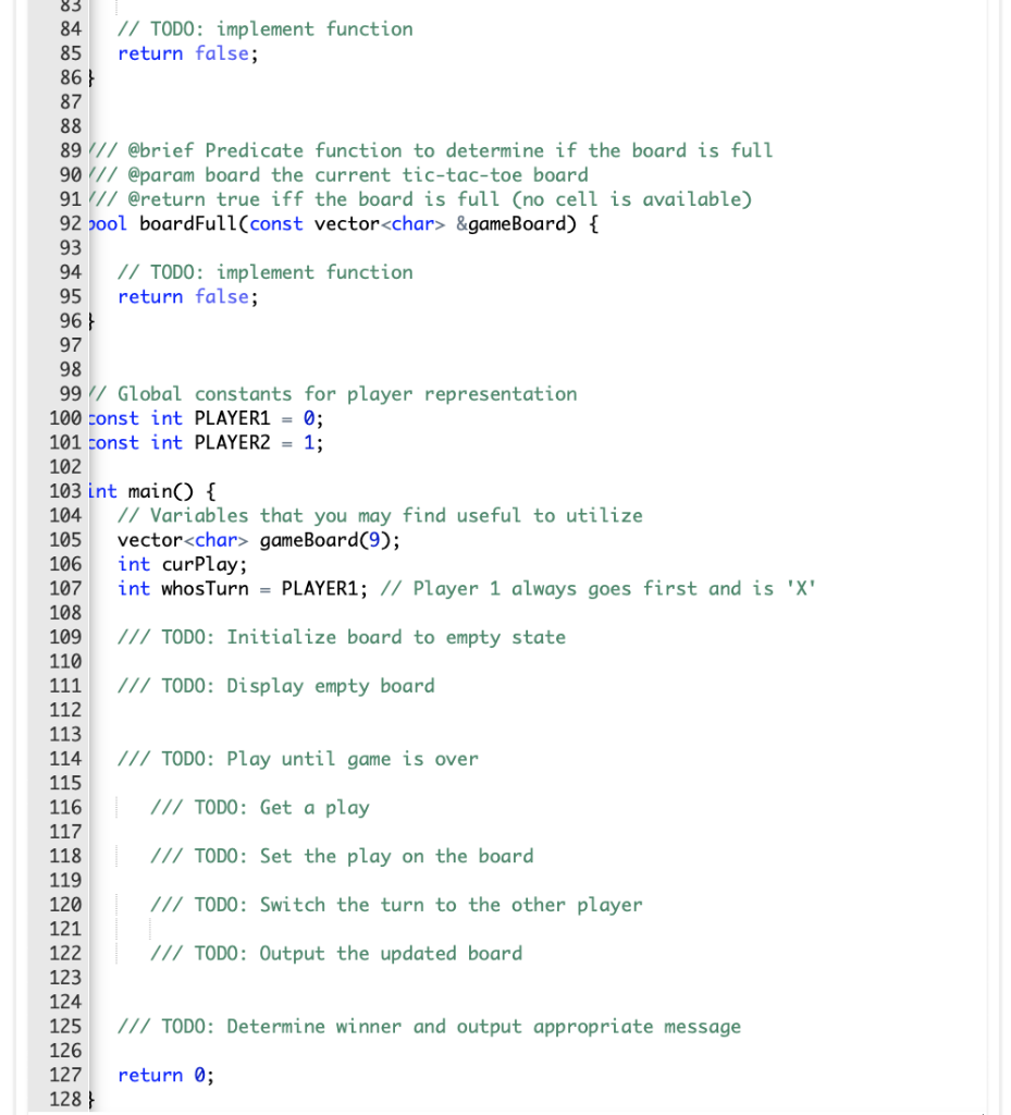Solved Implement a tic-tac-toe game Currently, if the | Chegg.com