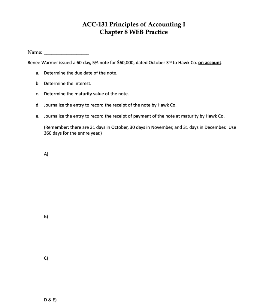 Solved ACC-131 Principles of Accounting I Chapter 8 WEB | Chegg.com