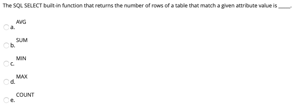 Solved The Sql Select Built In Function That Returns The