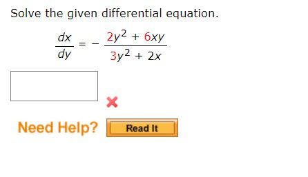 Solved Solve the given differential equation. dx 2y2 + 6xy | Chegg.com