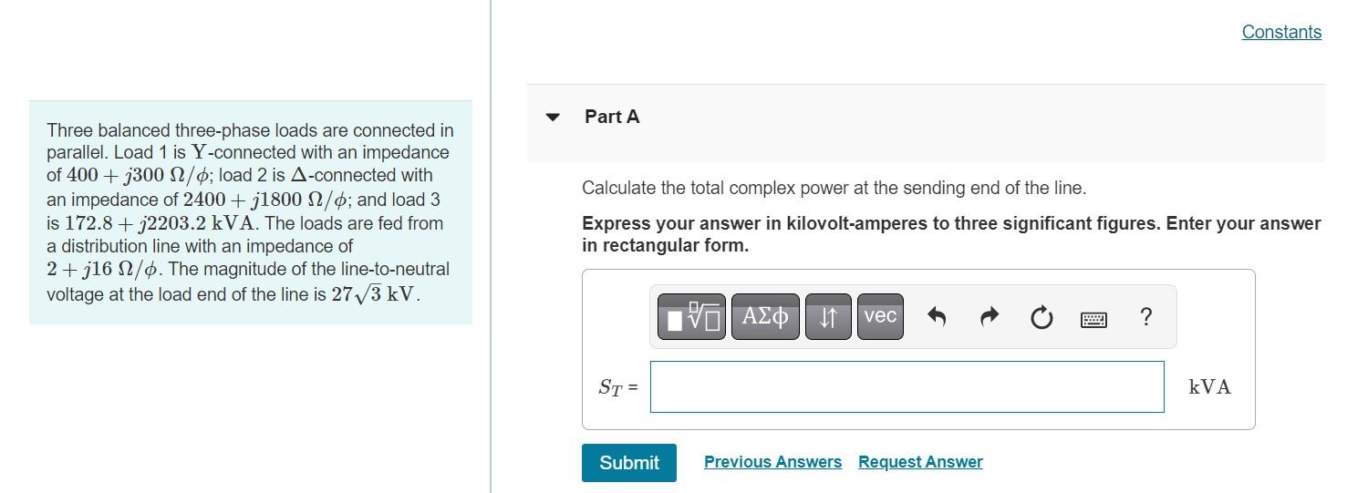 Solved Three balanced three-phase loads are connected in | Chegg.com