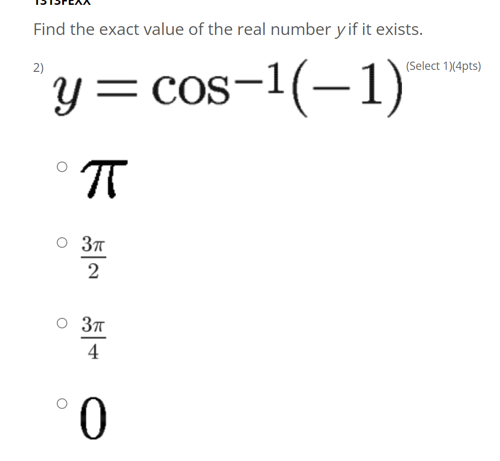 Solved y=cos−1(−1) π 23π 43π | Chegg.com