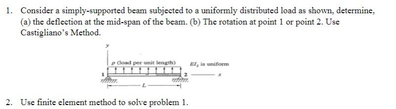 Solved 1. Consider a simply-supported beam subjected to a | Chegg.com