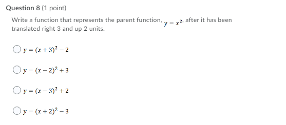 Solved Question 8 (1 point) Write a function that represents | Chegg.com