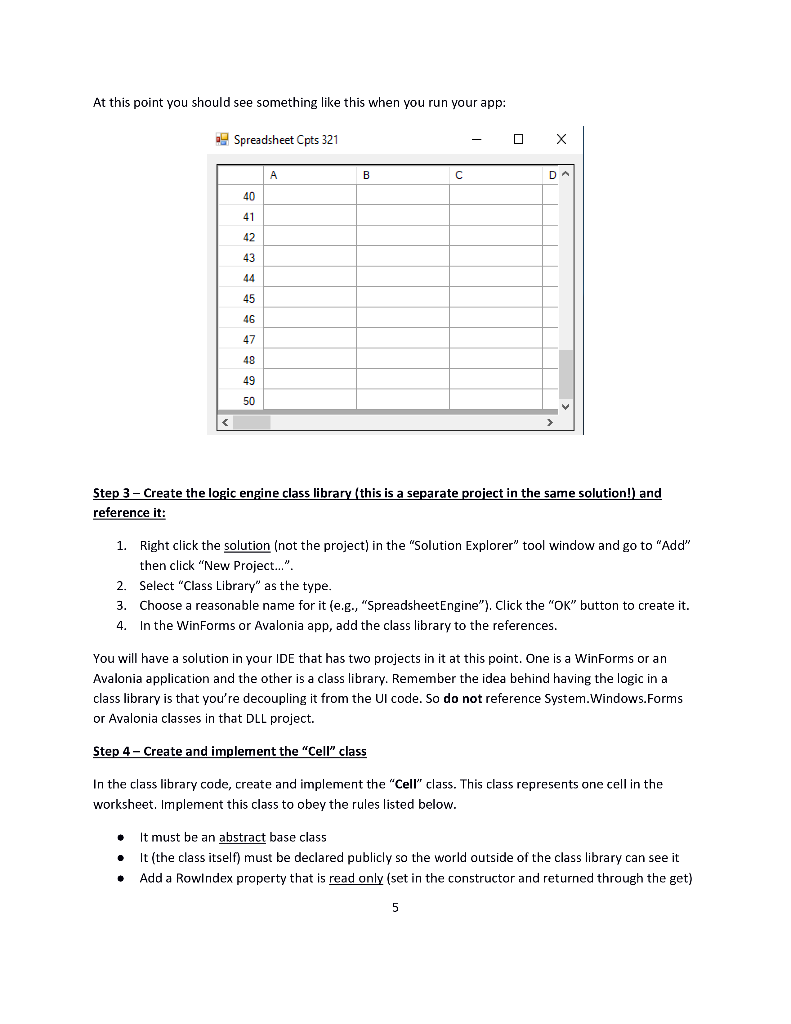 First Steps for your Spreadsheet Application Cpt S | Chegg.com