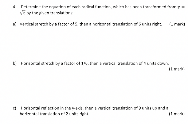 Solved 4. Determine the equation of each radical function, | Chegg.com