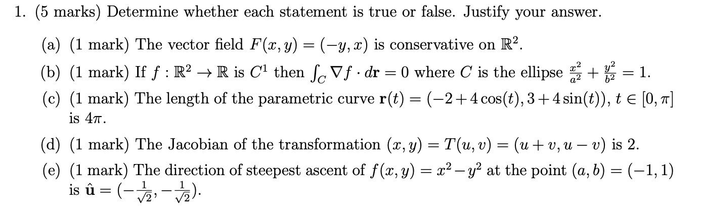 Solved 1 5 Marks Determine Whether Each Statement Is 