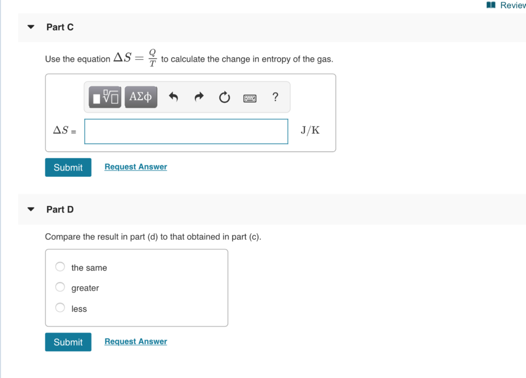 Solved I Review I Constants Two moles of an ideal gas occupy | Chegg.com