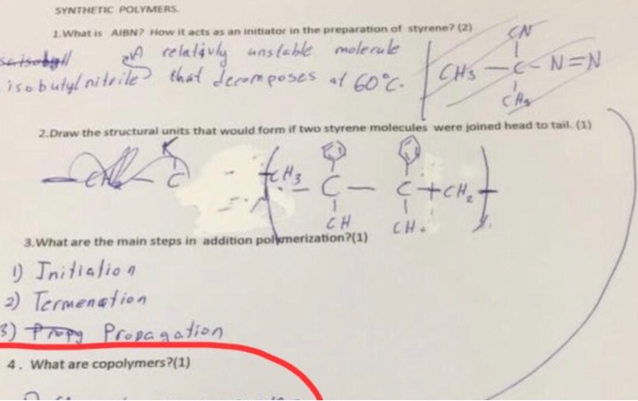 Solved SYNTHETIC POLYMERS 1 What is AIBN? How it acts as an | Chegg.com