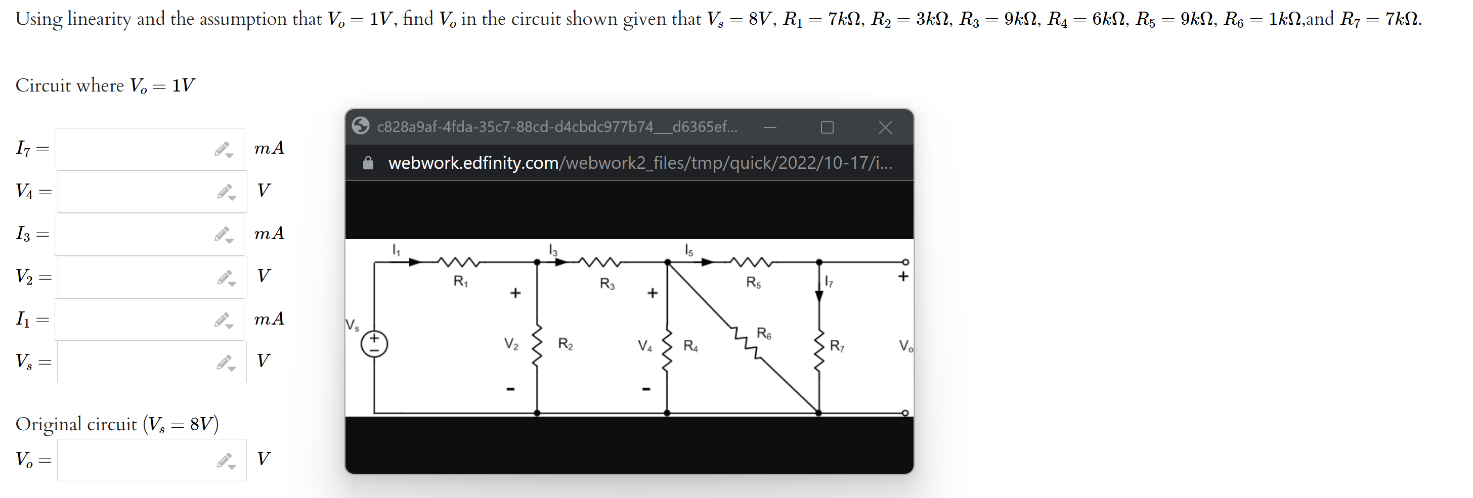 Solved Using linearity and the assumption that Vo=1V, find | Chegg.com