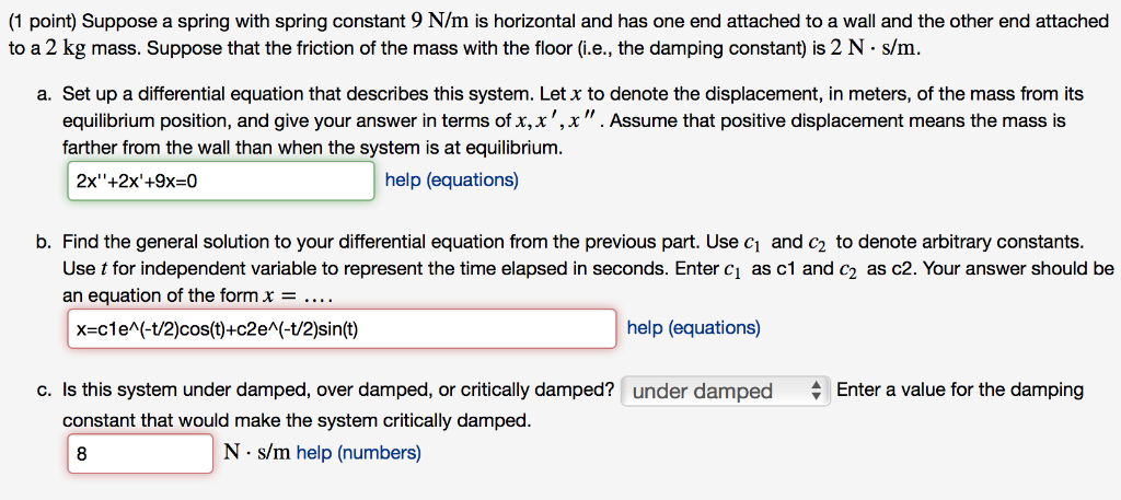 Solved 1 Point Suppose A Spring With Spring Constant 9 N M