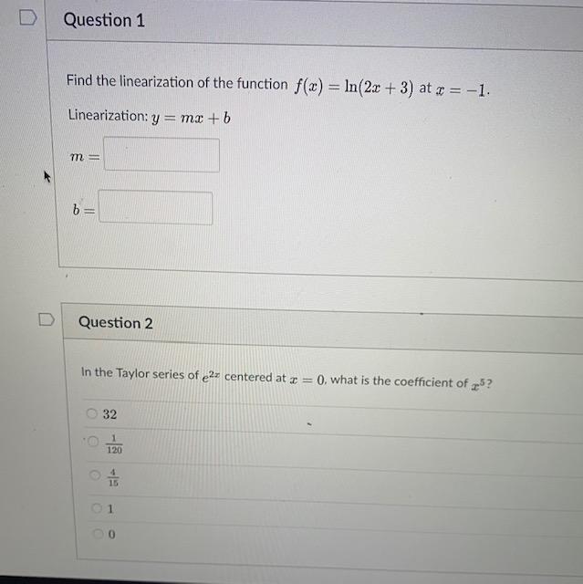 Solved Question 1 Find the linearization of the function | Chegg.com