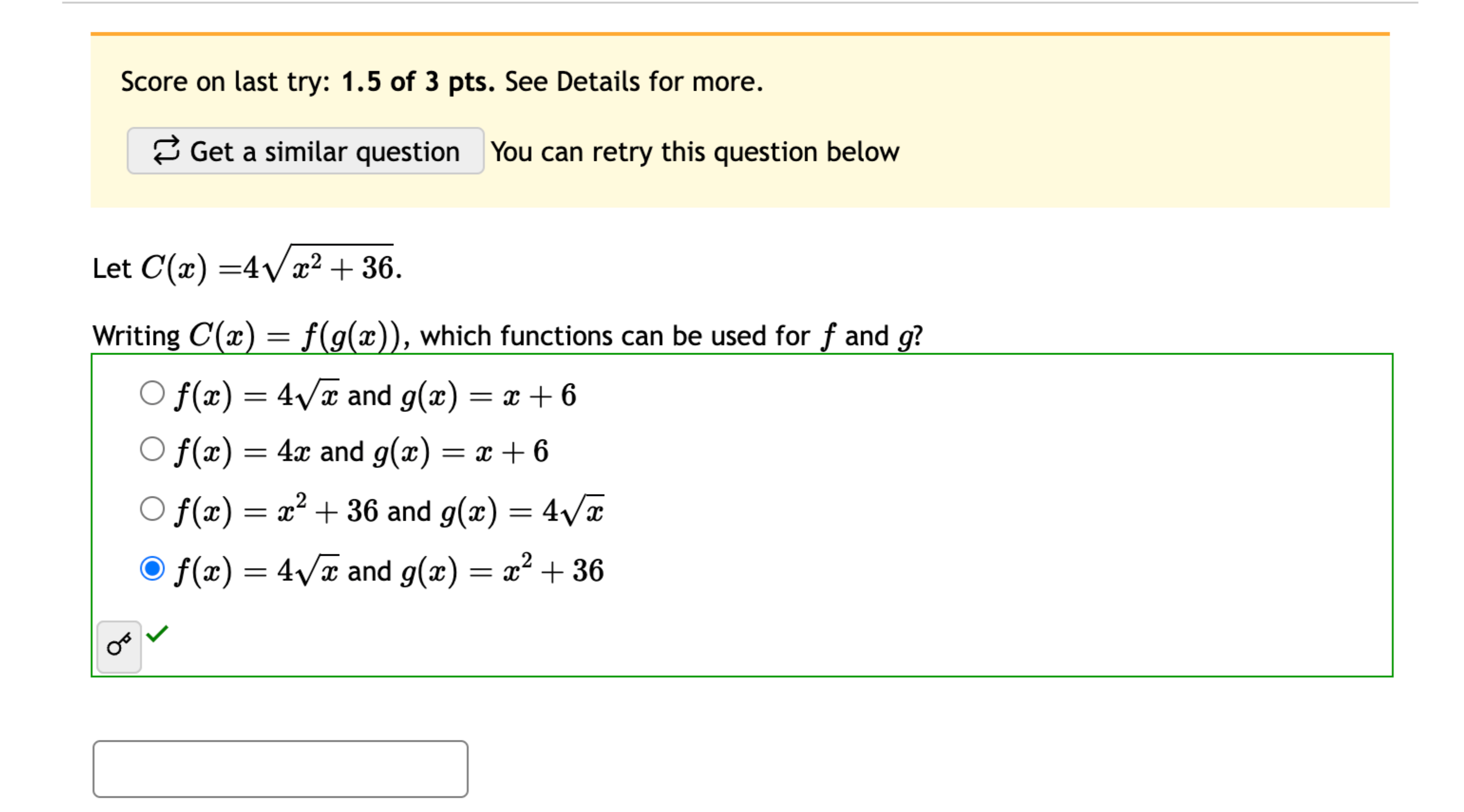 Solved Let C(x)=4x2+362.Writing C(x)=f(g(x)), ﻿which | Chegg.com