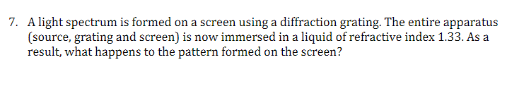 Solved 7. A light spectrum is formed on a screen using a | Chegg.com