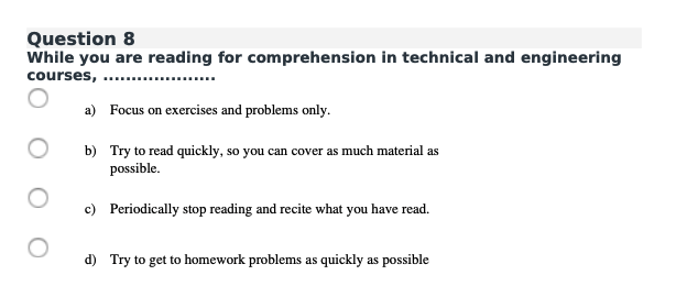 Solved Question 8While you are reading for comprehension in | Chegg.com