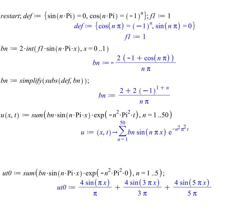 Solved = = restart; def := {sin(n-Pi) = 0, cos(n.Pi) = | Chegg.com