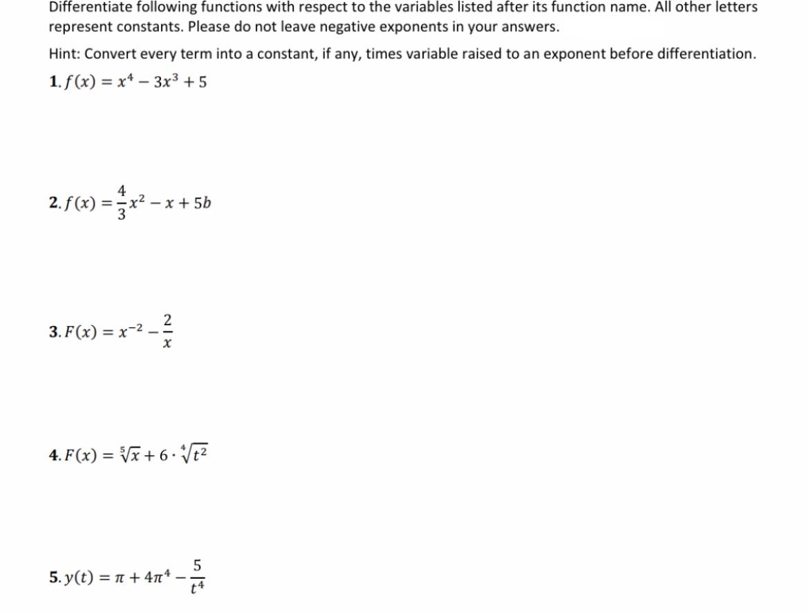 Solved Differentiate following functions with respect to the | Chegg.com