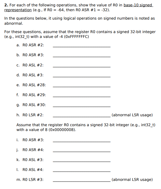 Solved 2. For each of the following operations, show the | Chegg.com