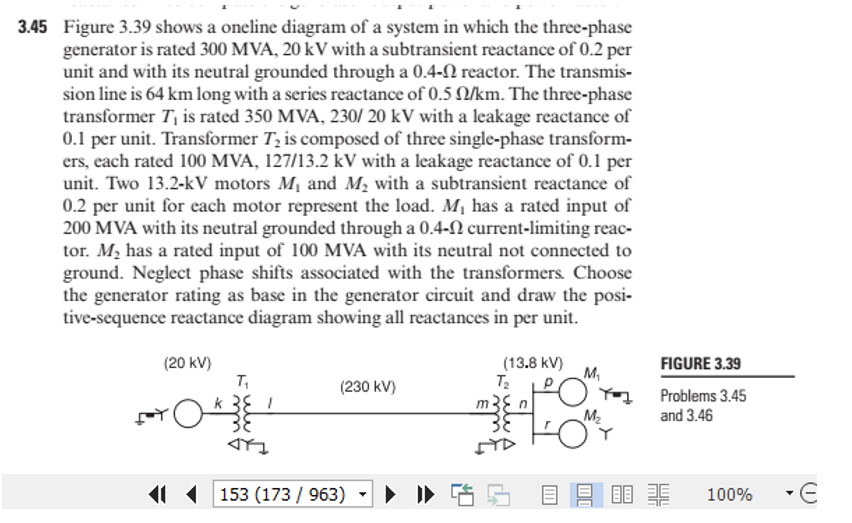 Solved 3.45 Figure 3.39 shows a oneline diagram of a system | Chegg.com