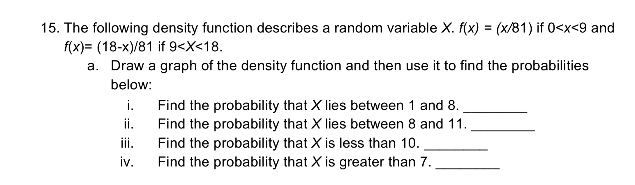 Solved 15. The following density function describes a random | Chegg.com