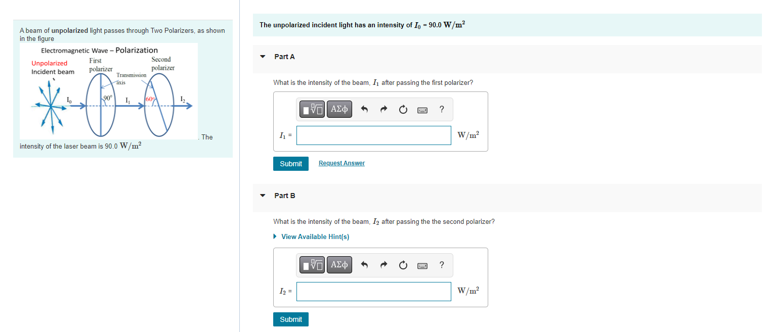 Solved A beam of unpolarized light passes through Two | Chegg.com