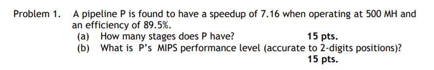 Solved Problem 1. A pipeline P is found to have a speedup of | Chegg.com